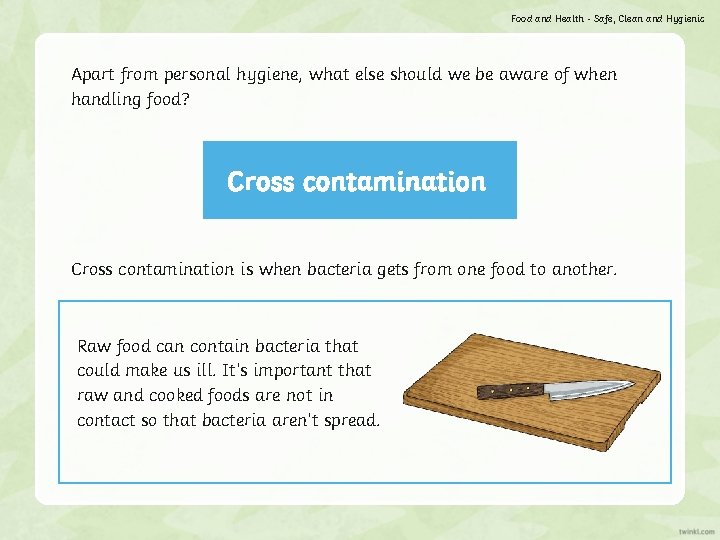 Aim Cf E Having learned about cleanliness hygiene