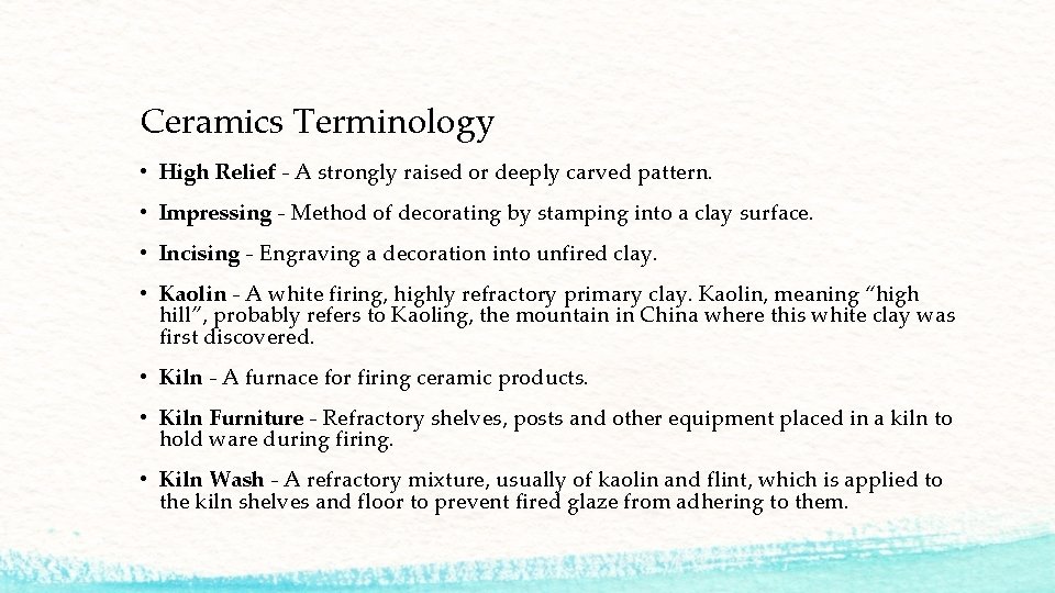 Art Process Terminology Videos and Vocabulary Clay https