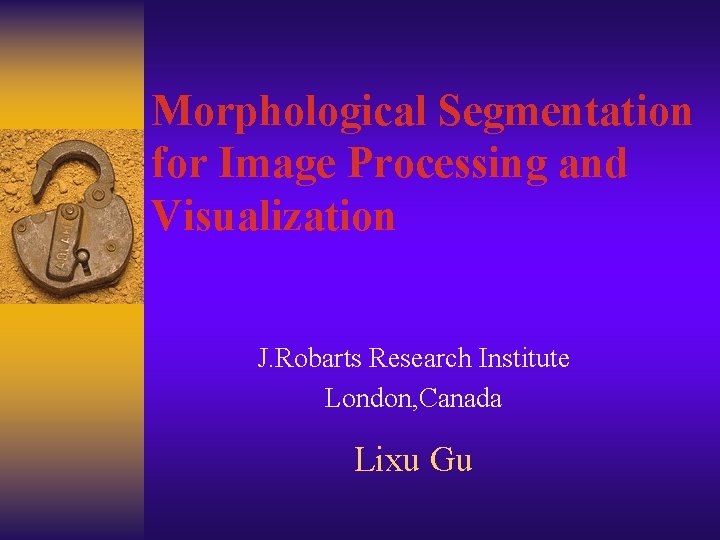 Morphological Segmentation for Image Processing and Visualization J