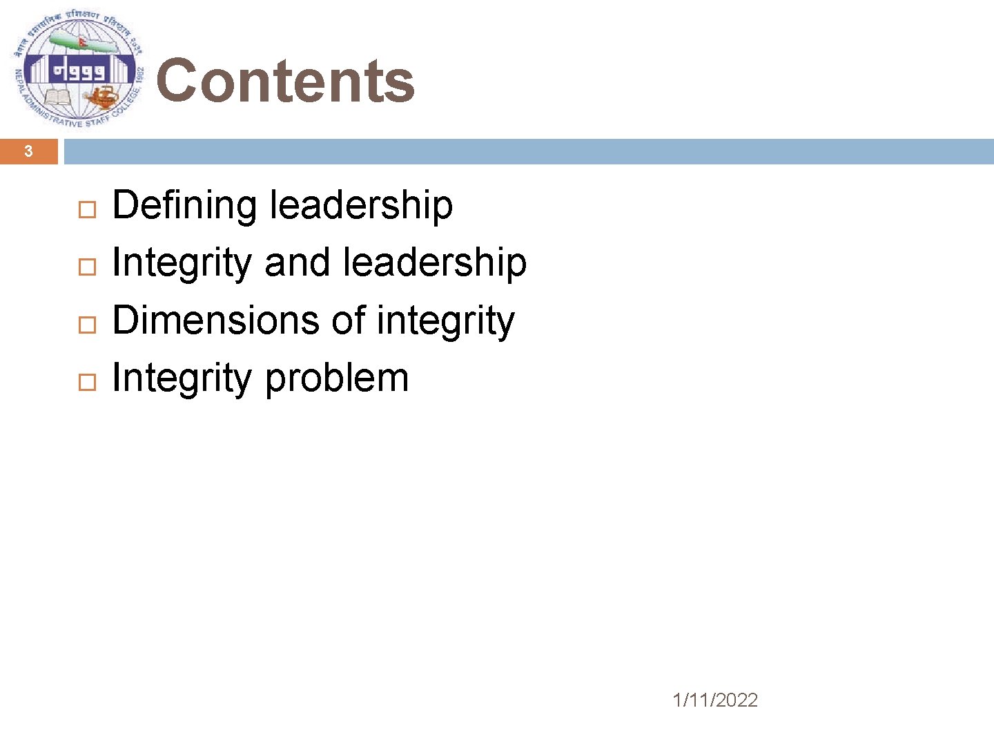 1 Integrity Foundation for Leadership 1112022 Session objectives