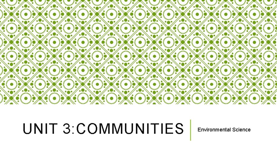 UNIT 3 COMMUNITIES Environmental Science LEVELS OF ORGANIZATION