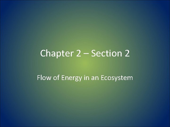 Chapter 2 Section 2 Flow of Energy in