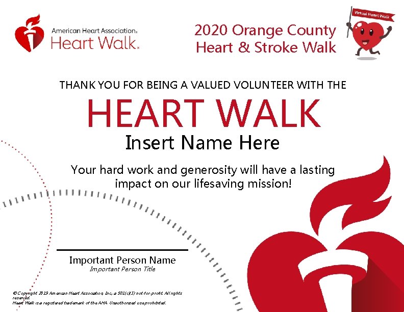 2020 Orange County Heart Stroke Walk THANK YOU