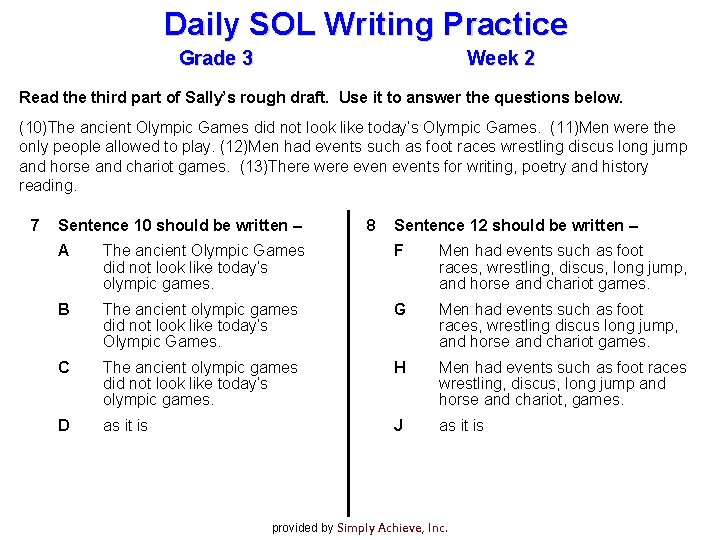Daily SOL Writing Practice Grade 3 Week 2