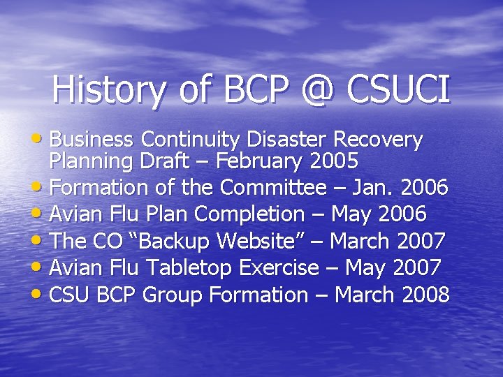 Business Continuity Planning State of the Process Report