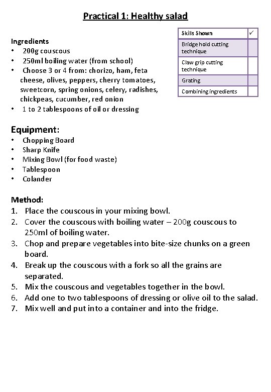 Year 7 Food Technology Recipe Booklet Exploring Food