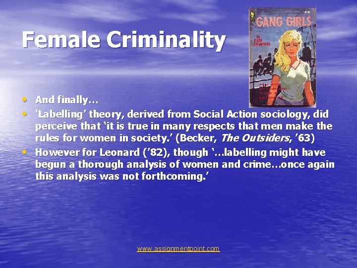 Criminology Female Criminality www assignmentpoint com Criminology Female