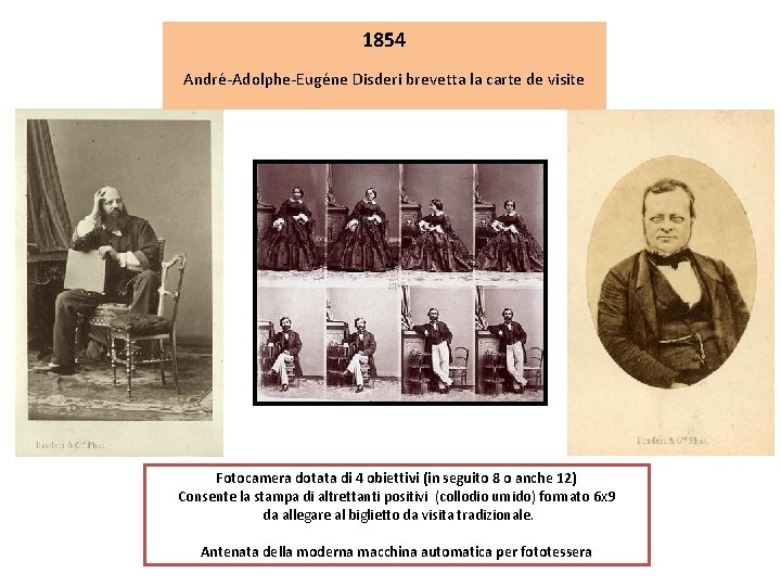1854 AndrAdolpheEugne Disderi brevetta la carte de visite