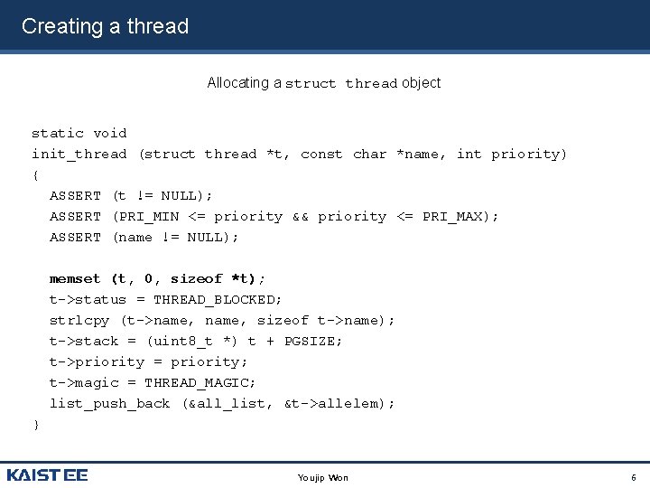 Operating Systems Lab Context Switch in Pintos Youjip