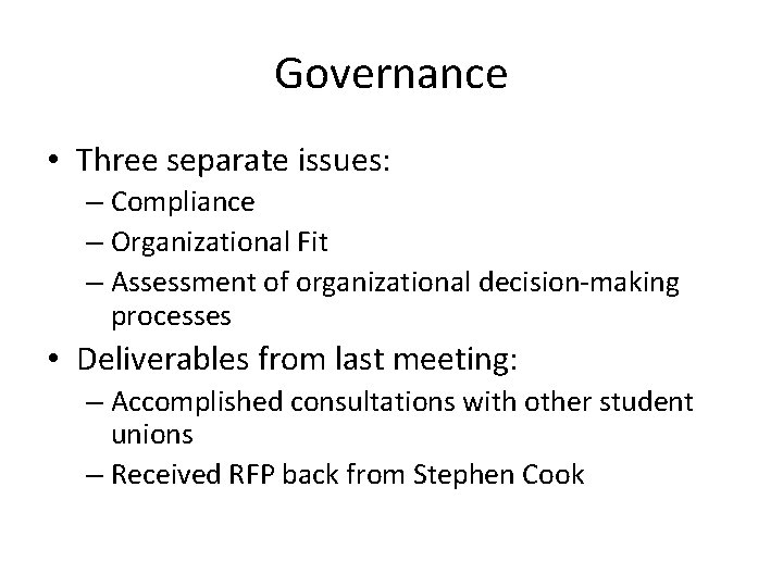 Presidential Update to Board Tuesday November 12 Overview