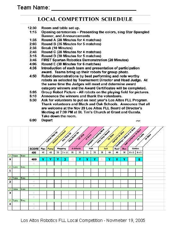Competition Round Schedule Round A B C D