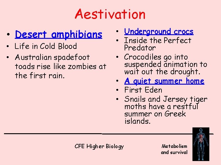 Key area 5 Metabolism and adverse conditions CFE