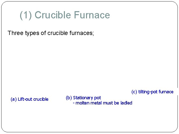 Melting Techniques The metal obtained from the blast