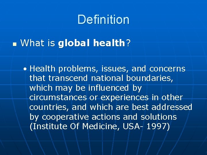 Introduction to Global Health Dr Yoga Nathan Senior
