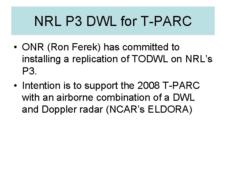 TODWL and other Navy airborne wind lidar plans