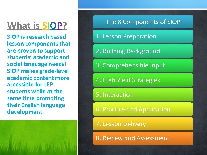 Rebecca Olsen Introduction to Sheltered Instruction Observation Protocol