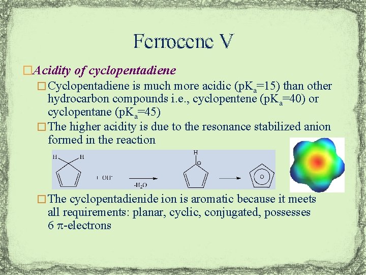 Lecture 13 a Acetyl ferrocene Ferrocene I Ferrocene
