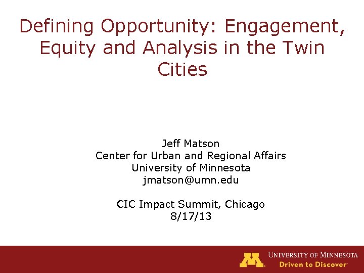 Defining Opportunity Engagement Equity and Analysis in the