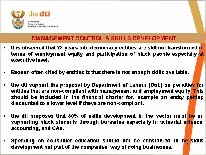 THE DTI RESPONSE TO SUBMISSIONS ON TRANSFORMATION OF