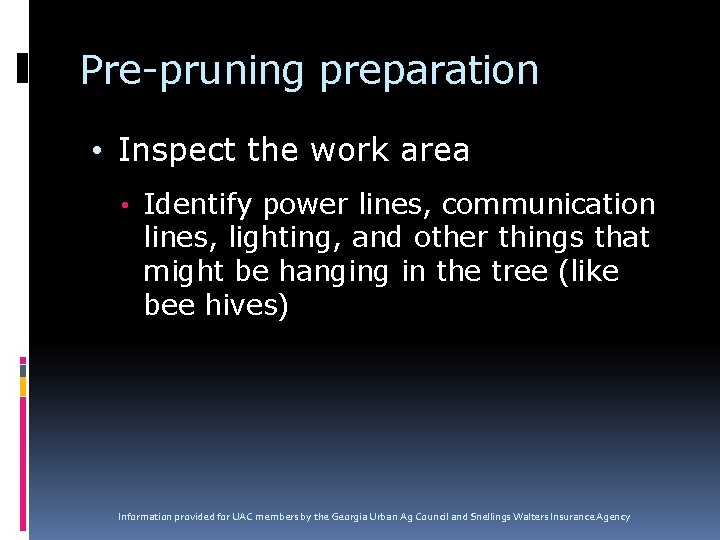 PRUNING SAFETY Safety hazards common to pruning Information