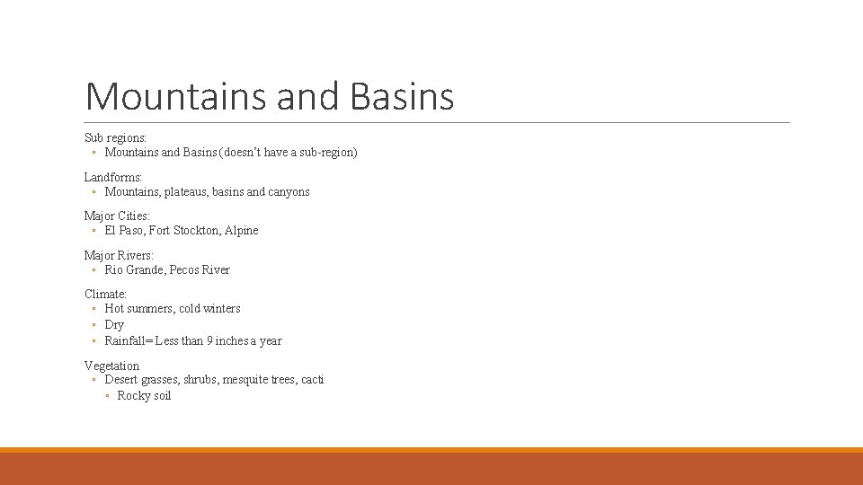 Regions of Texas Mountains and Basins Sub regions