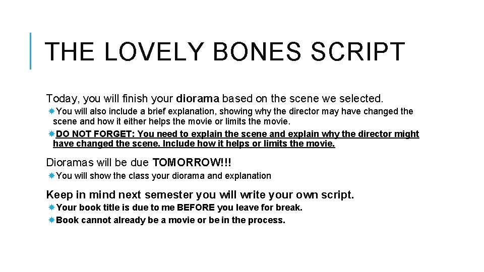 TVFILM Week 18 MONDAY BELL RINGER AGENDA Bell