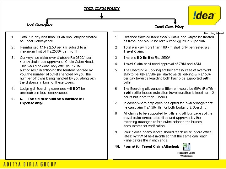 TOUR CLAIM POLICY Local Conveyance Travel Claim Policy