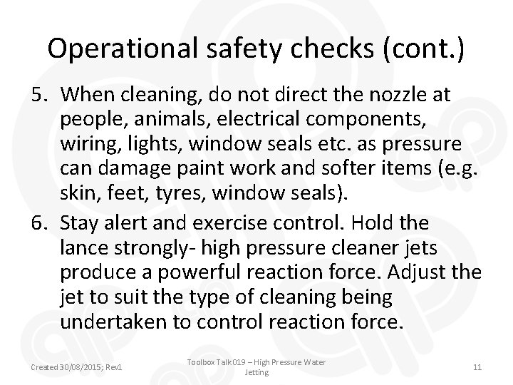 TOOLBOX TALK 019 HIGH PRESSURE WATER JETTING Created