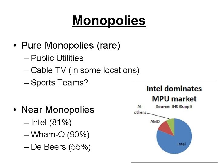 Monopoly Monopolies Pure Monopolies rare Public Utilities Cable