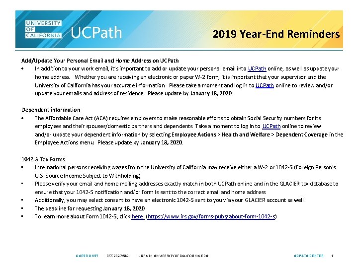 2019 YearEnd Reminders AddUpdate Your Personal Email and