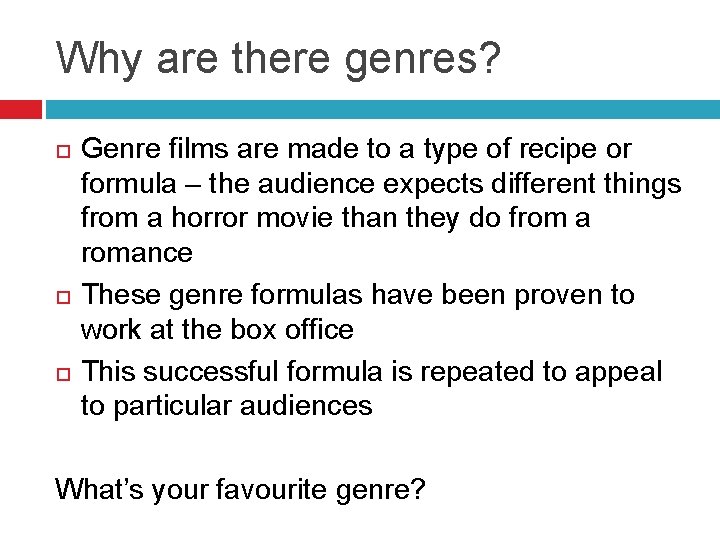 Title Film Genre Learning Objectives To understand what