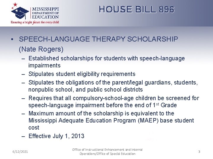 SPEECHLANGUAGE THERAPY SCHOLARSHIP NATE ROGERS HOUSE BILL 896