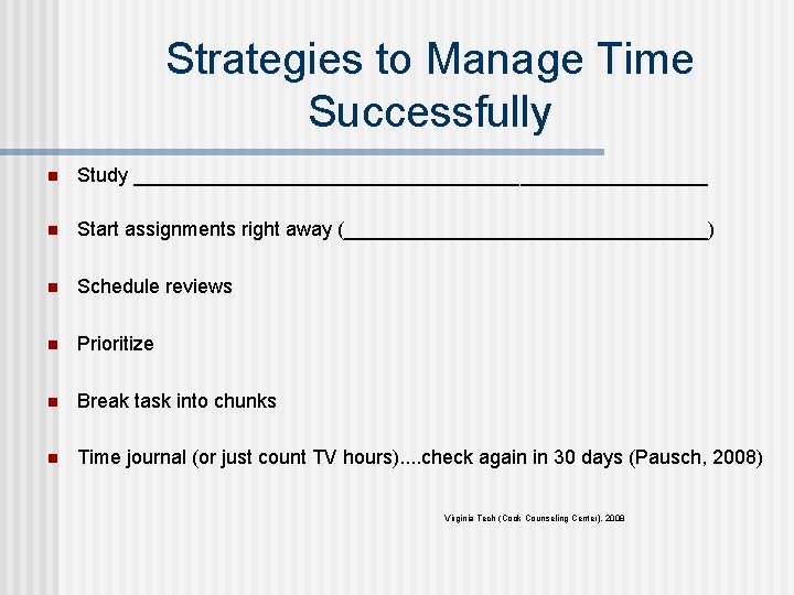 Time Management That Works Academic Success SeminarWorkshop College