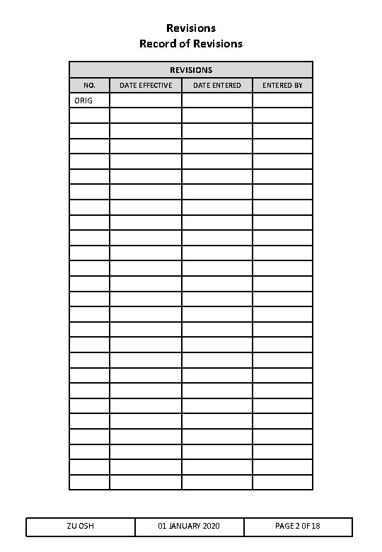 Revisions Record of Revisions REVISIONS NO DATE EFFECTIVE