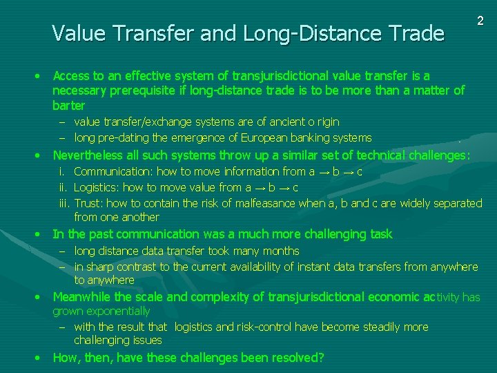 1 The Operation of Transjurisdictional Value Transfer Systems