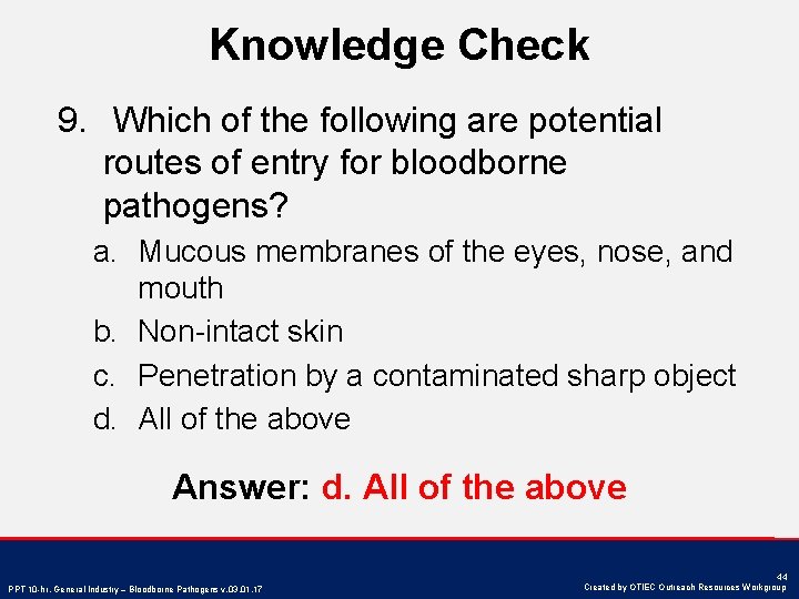 Bloodborne Pathogens EOR Employee Training PPT 10 hr