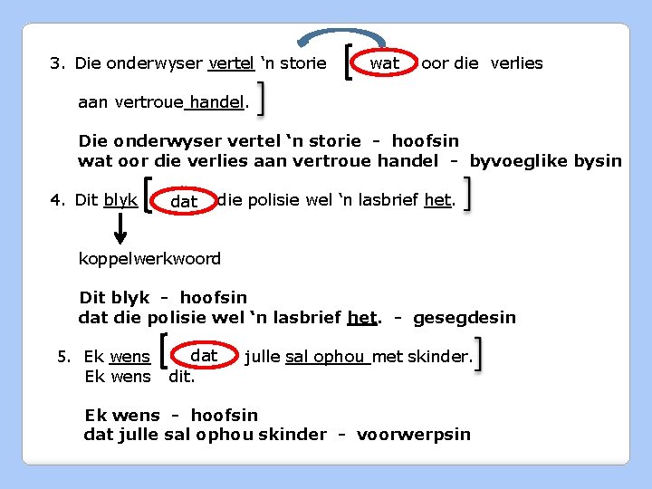Saamgestelde sin Bestaan uit n hoofsin plus bysinne