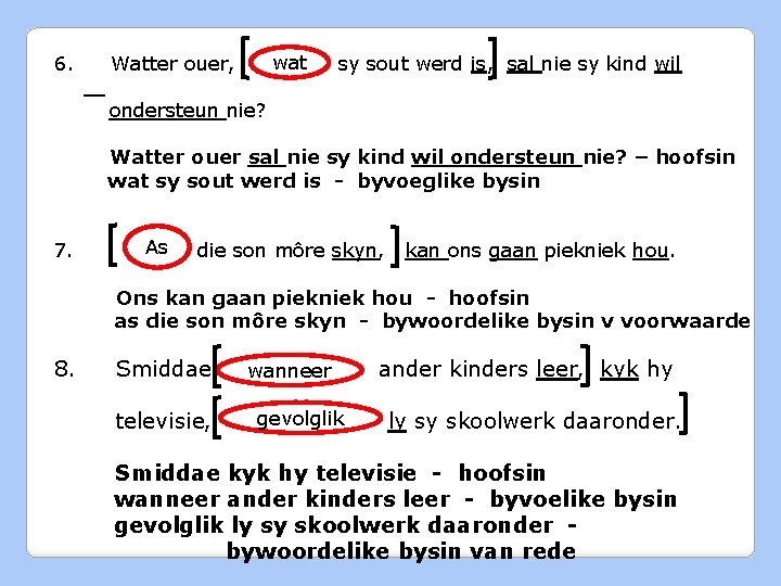 Saamgestelde sin Bestaan uit n hoofsin plus bysinne