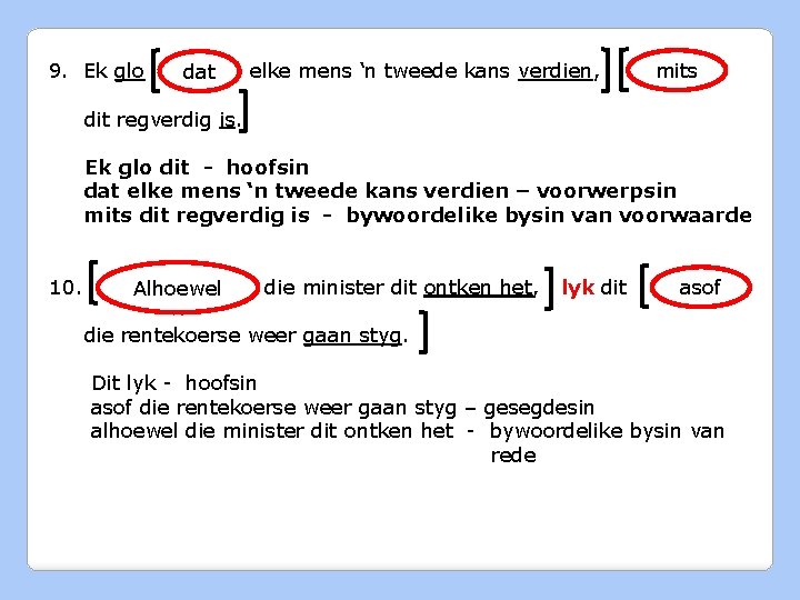 Saamgestelde sin Bestaan uit n hoofsin plus bysinne