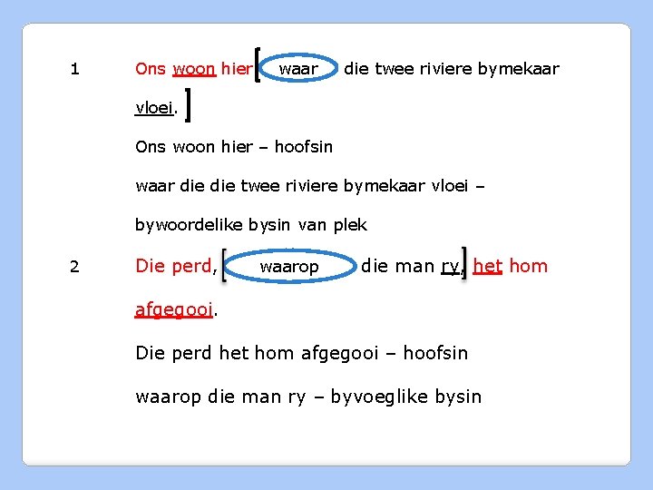 Saamgestelde sin Bestaan uit n hoofsin plus bysinne