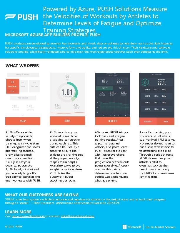 Powered by Azure PUSH Solutions Measure the Velocities