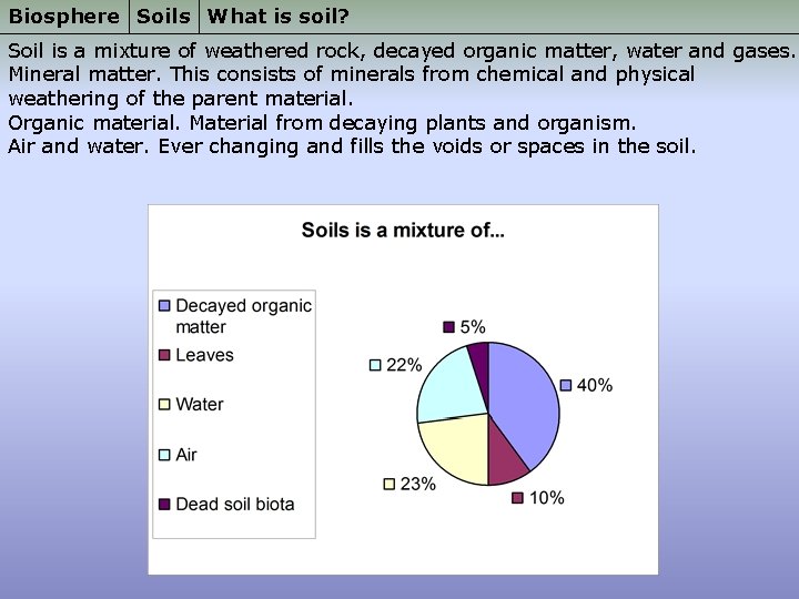 Biosphere Soils properties and formation processes properties of