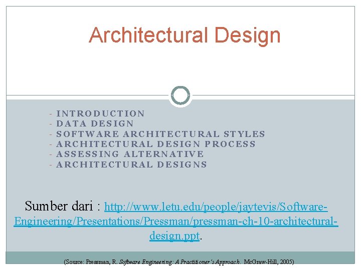 Architectural Design INTRODUCTION DATA DESIGN SOFTWARE ARCHITECTURAL STYLES