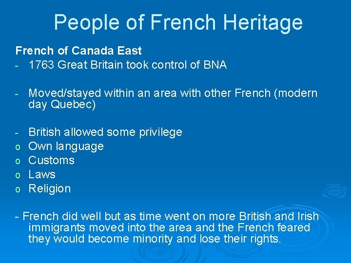 The People of British North America This section