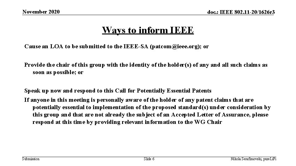 November 2020 doc IEEE 802 11 201626 r