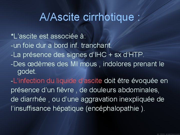 LAscite ORIENTATION DIAGNOSTIQUE DEVANT UNE ASCITE ralise par