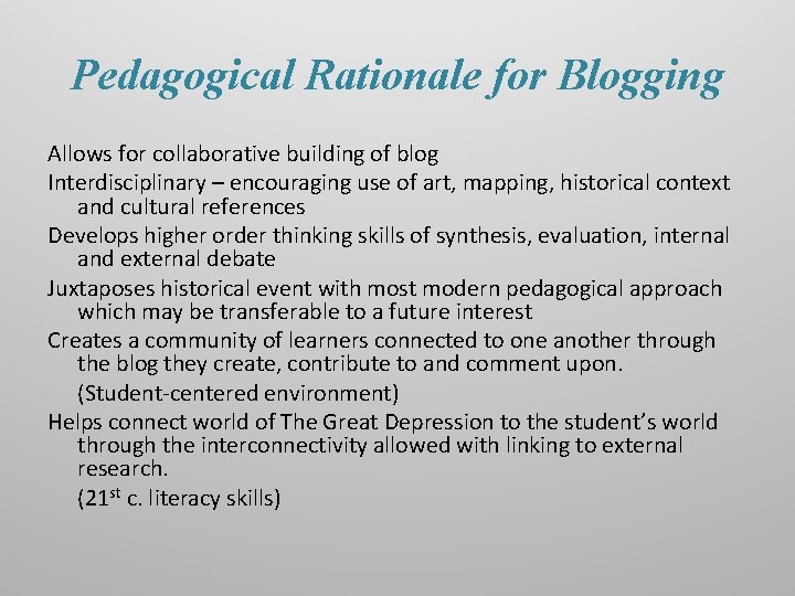 Blogging through the Great Depression Engaging Students in