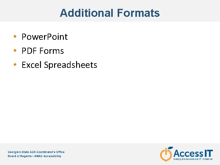 Accessible Content Additional Formats Norah Sinclair Additional Formats
