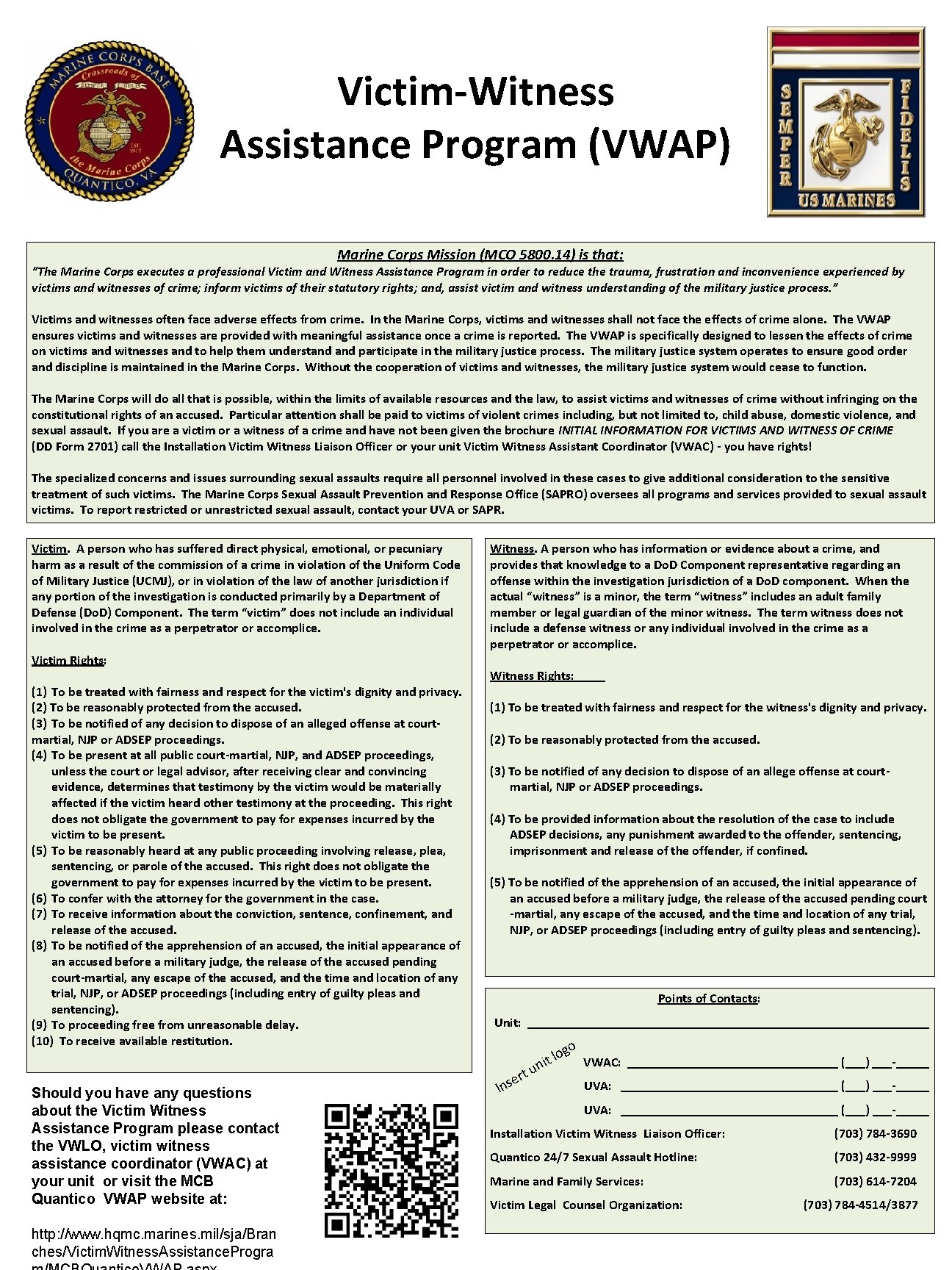 VictimWitness Assistance Program VWAP Marine Corps Mission MCO