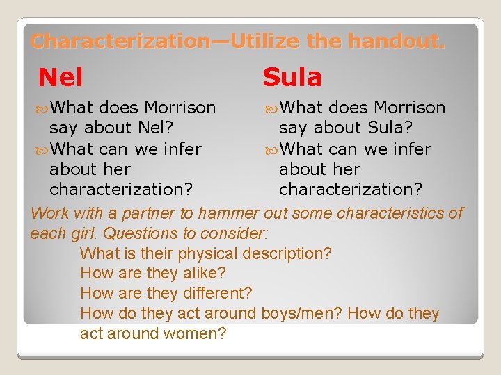 Interview a classmate about the novel Sula Possible